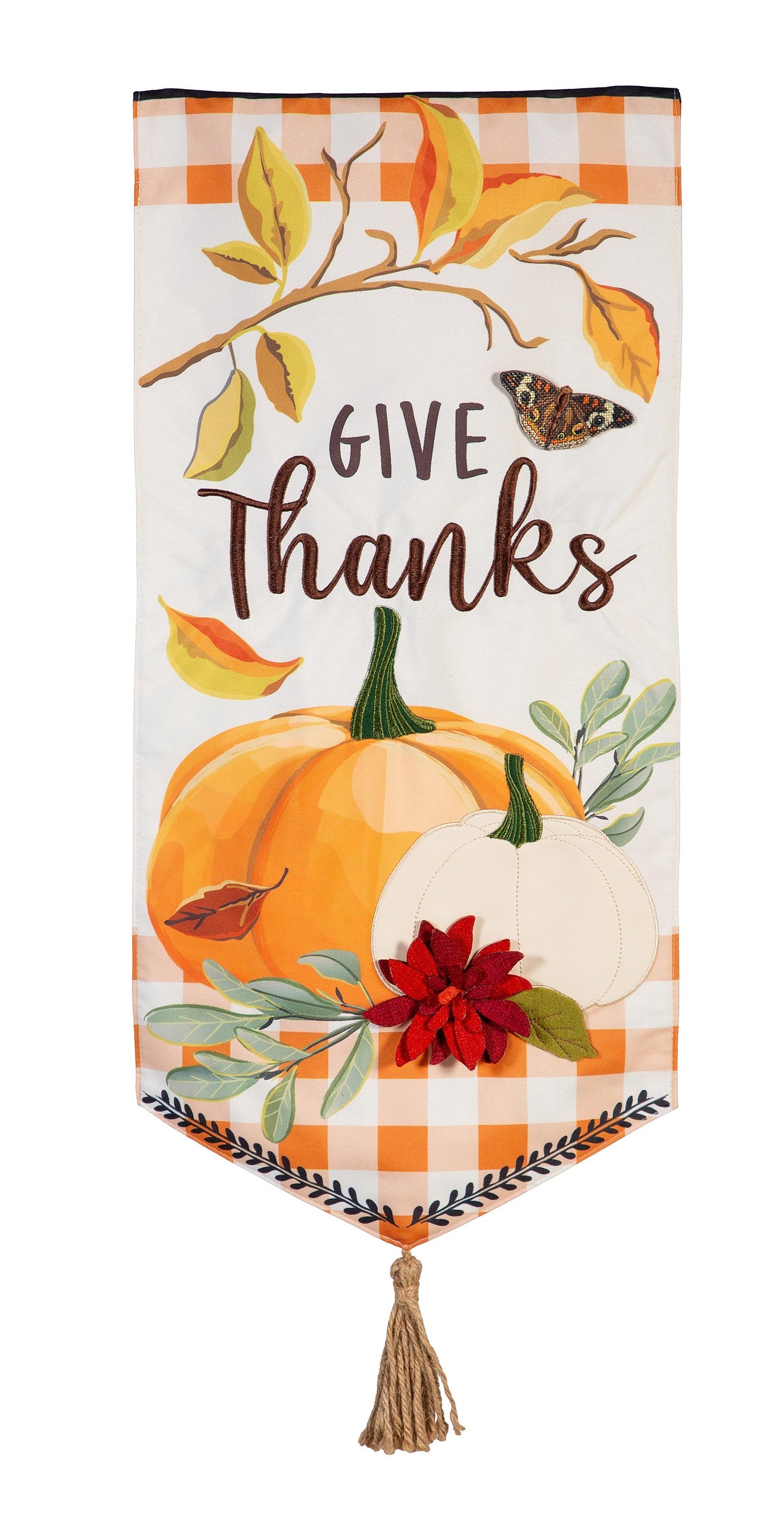 Give Thanks Pumpkins 2 Sided Long Garden Flag