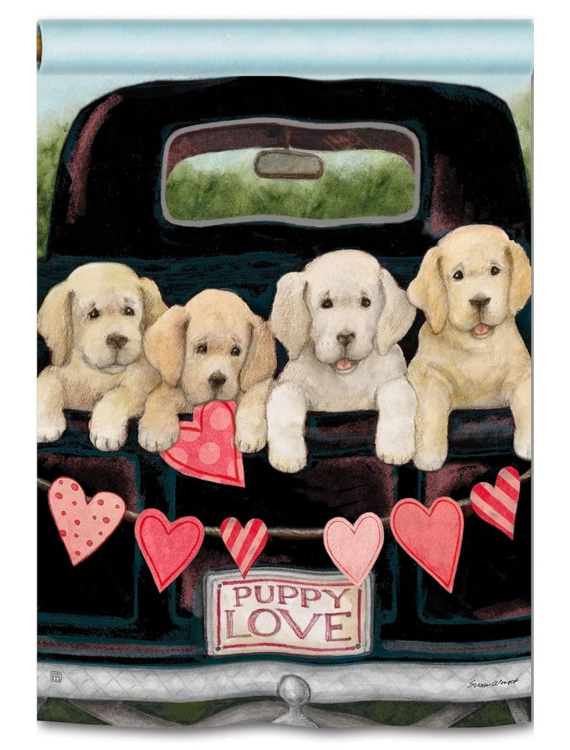 Puppy Love Valentine Banner Vertical Decorative Flag