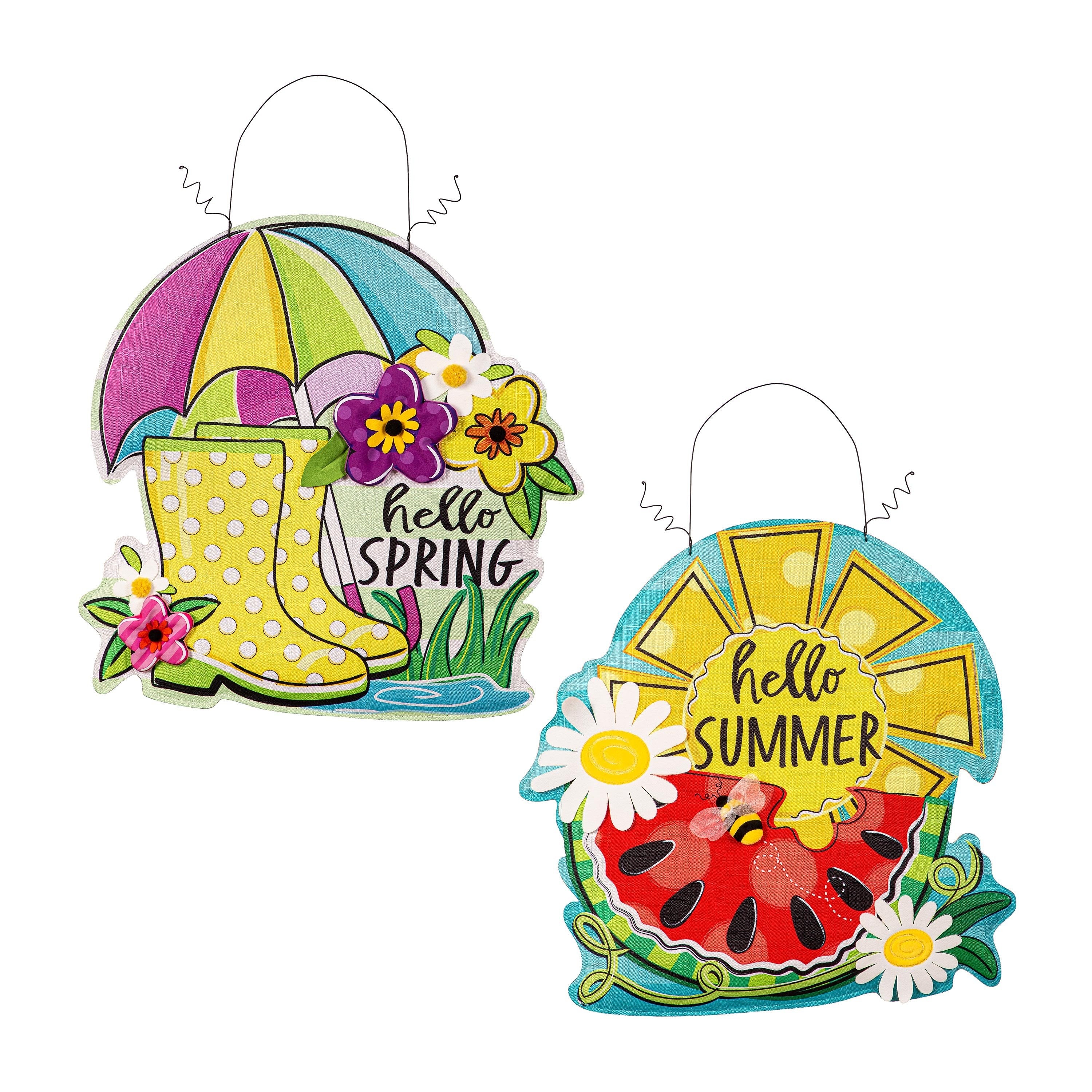 Spring and Summer Hello Door Decoration Reversible