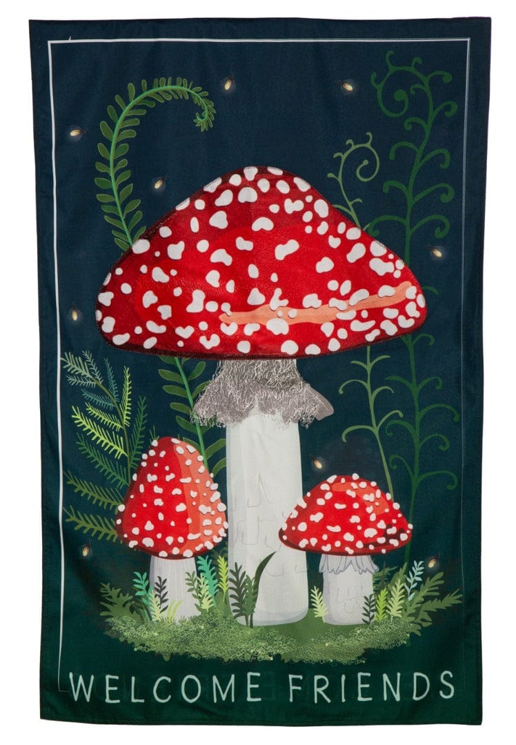 Welcome Friends Mushroom Banner 2 Sided House Flag