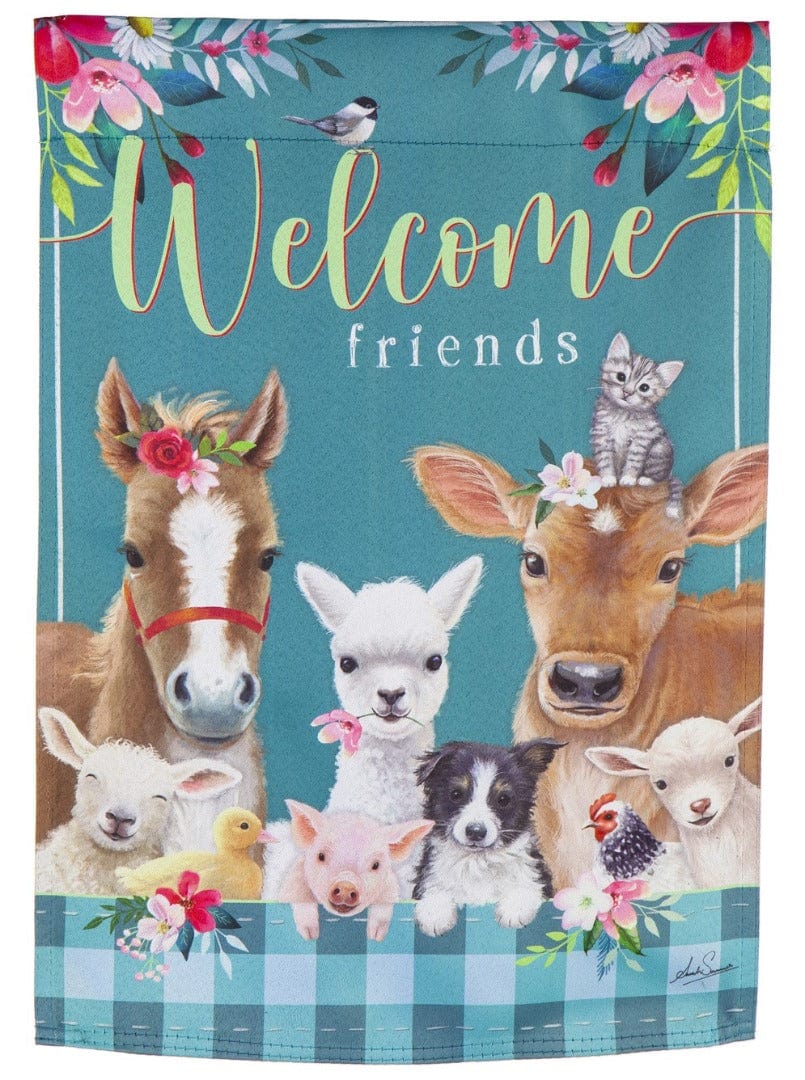 Sweet Farm Friends Garden Flag 2 Sided Cow Pig Horse
