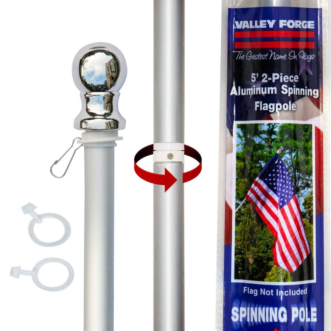 5 Foot Aluminum Silver Spinning House Flagpole Silver Ball
