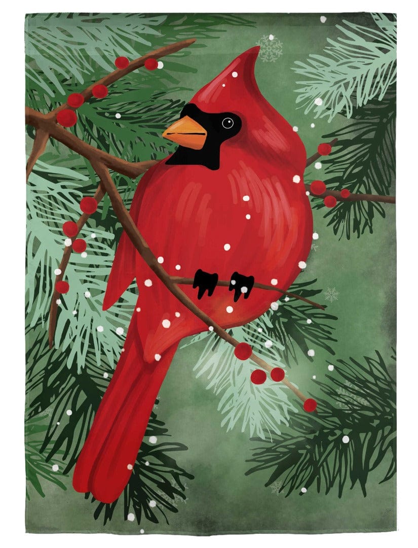 Cardinal In Pines Winter Garden Flag 2 Sided Applique