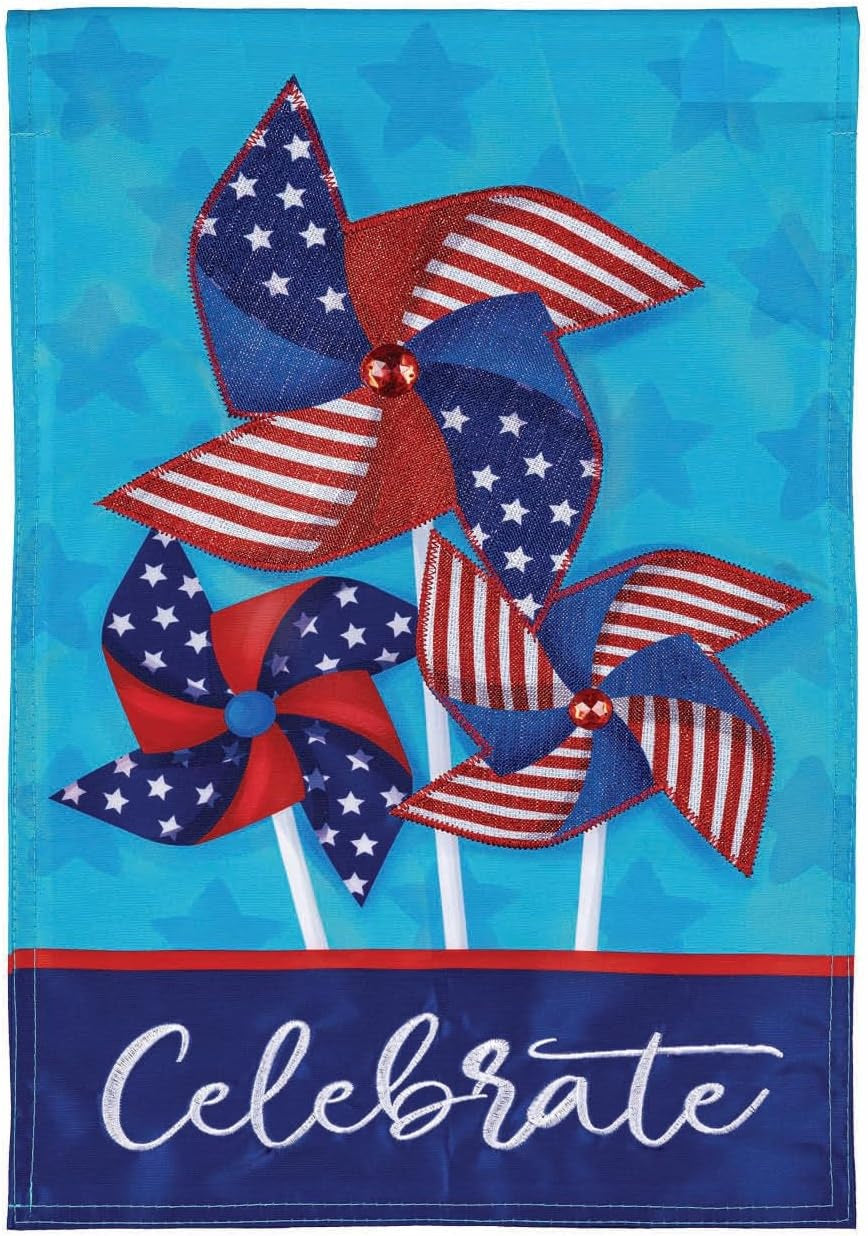 Celebrate Pinwheel 2 Sided Garden Flag Patriotic