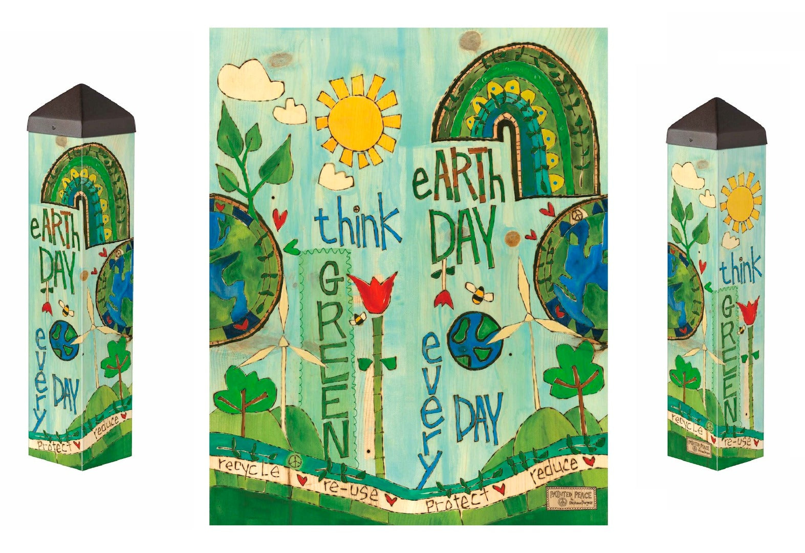 Earth Day Art Pole 20 Inches Tall Garden Post