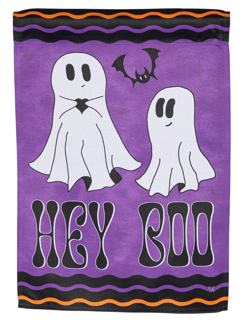 Hey Boo Halloween Garden Flag 2 Sided