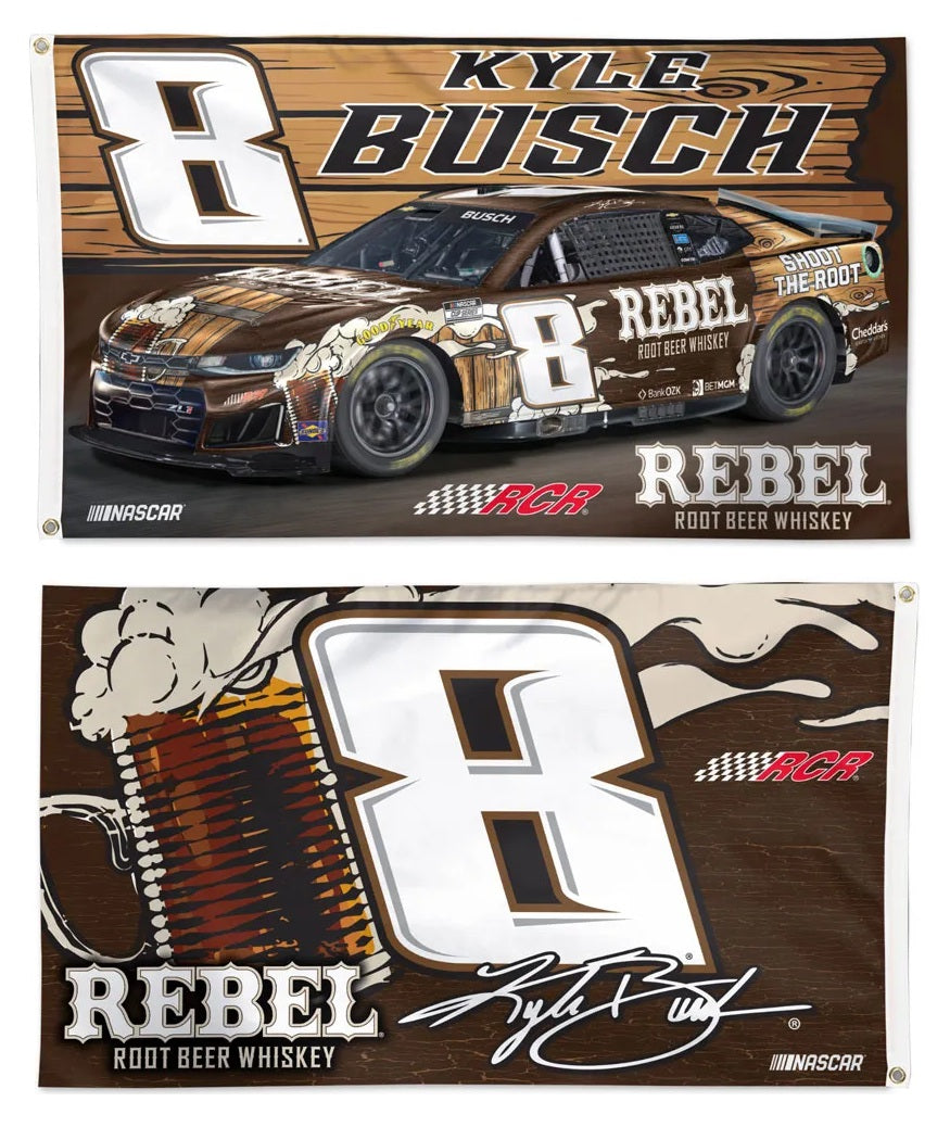 Kyle Busch #8 Rebel Root Beer Whiskey 2-Sided NASCAR Flag