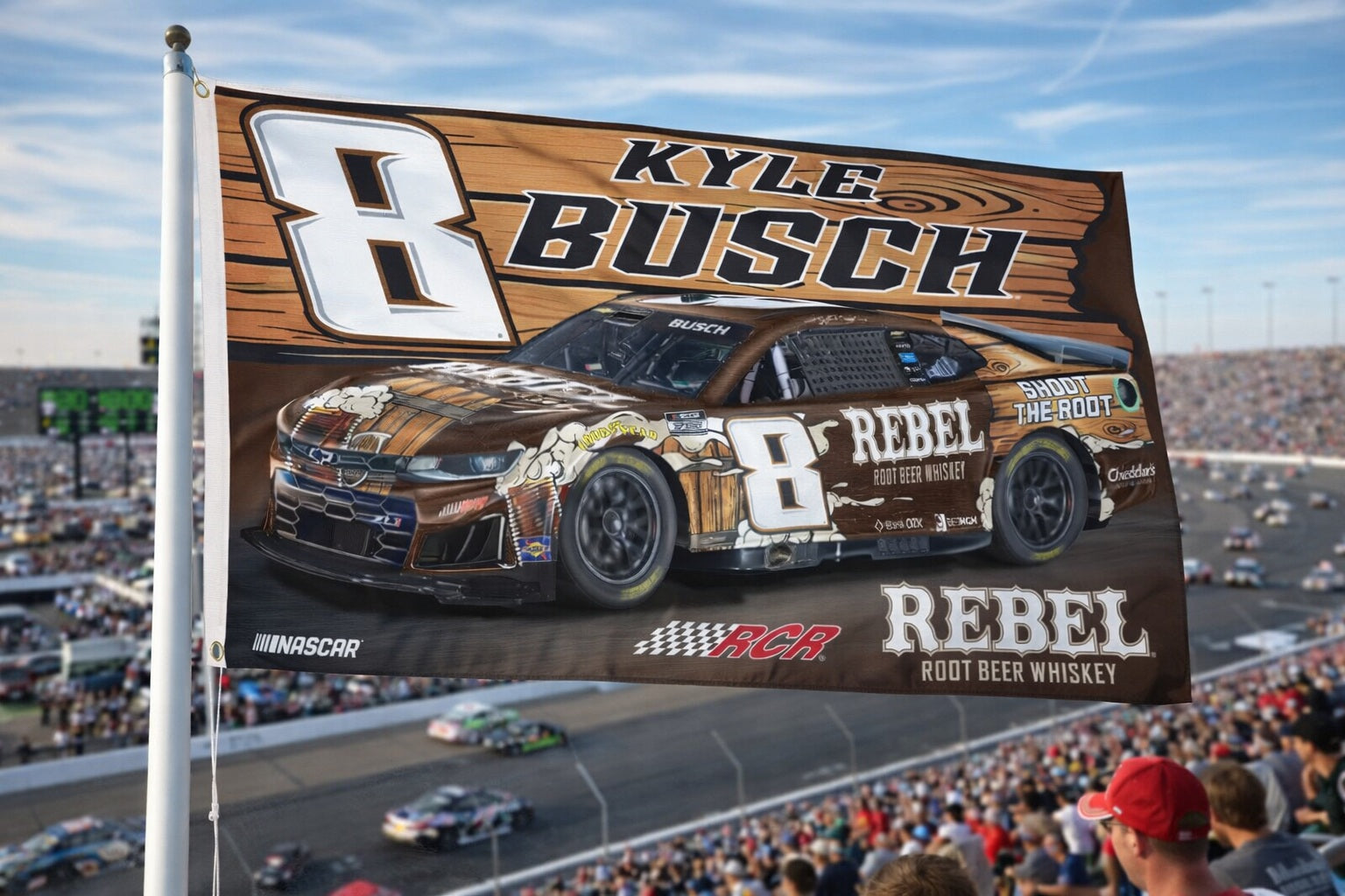 Kyle Busch #8 Rebel Root Beer Whiskey 2-Sided NASCAR Flag