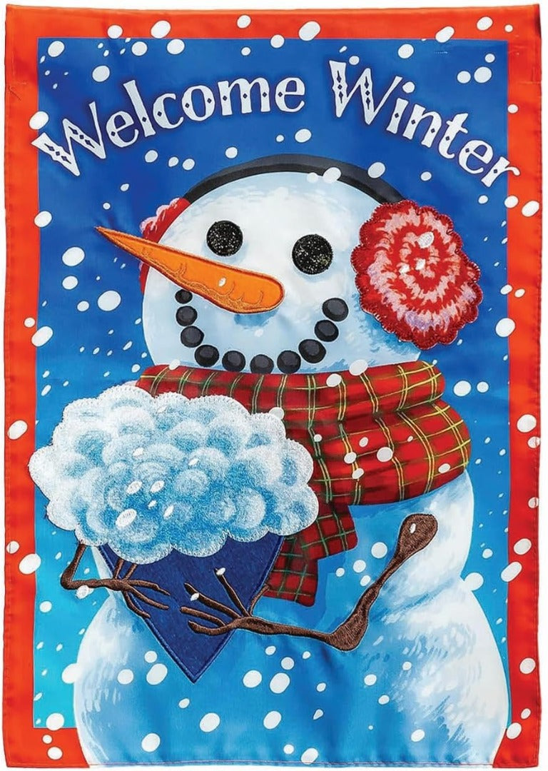 Snowman with Bouquet Garden Flag 2 Sided