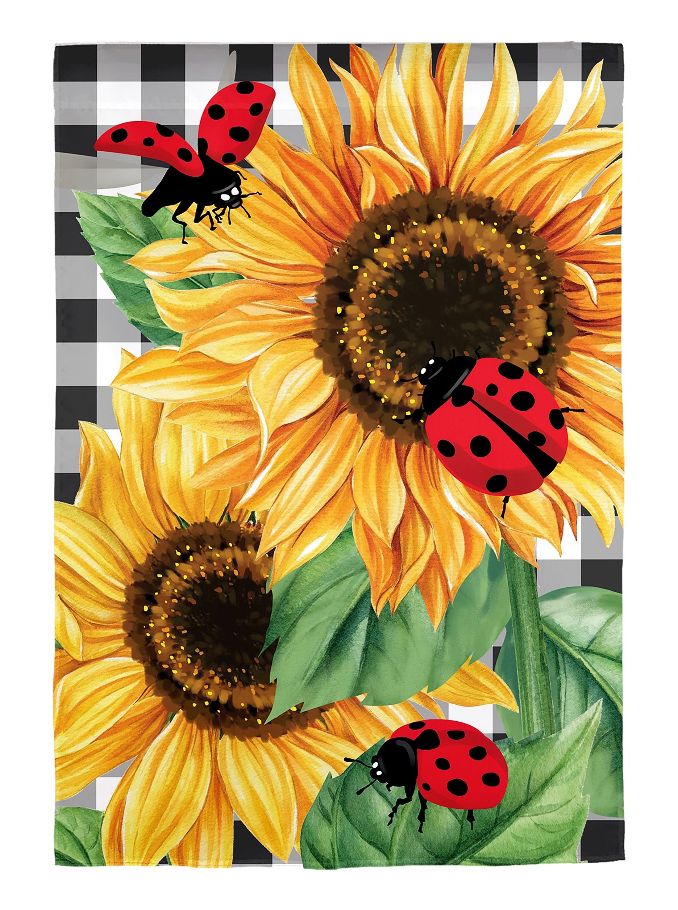 Sunflower Ladybugs 2 Sided Banner Vertical House Flag