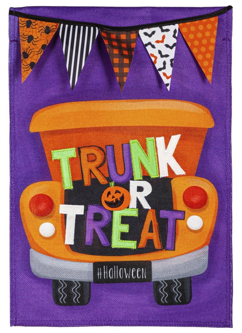 Trunk or Treat Halloween Garden Flag 2 Sided Burlap | Heartland Flags