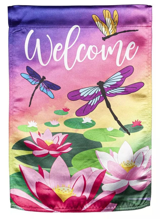 Welcome Dragonfly with Lily Pads Garden Flag 2 Sided Decorative