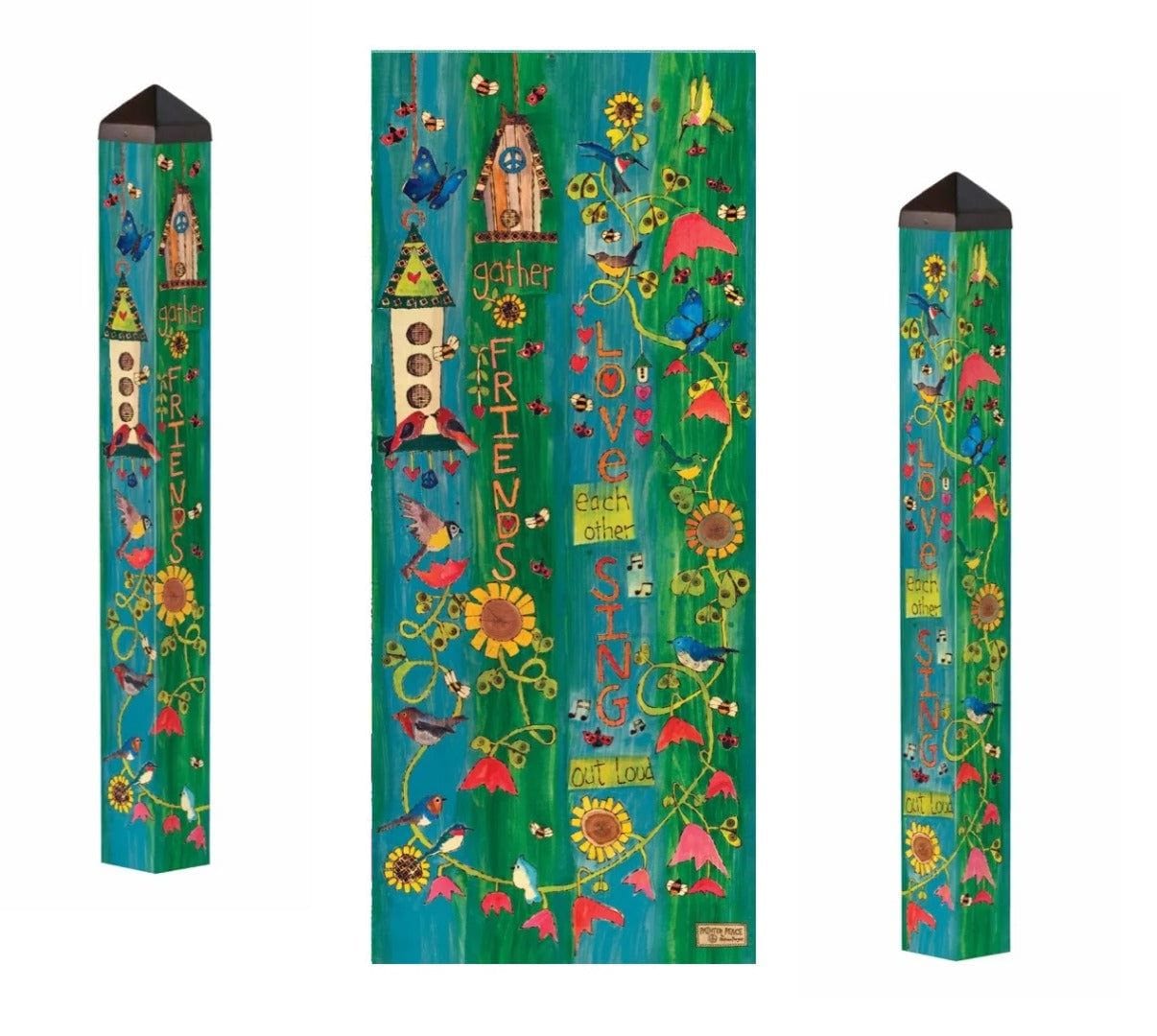 Bird Tweets Art Pole 40 Inches Tall Painted Peace Burgess