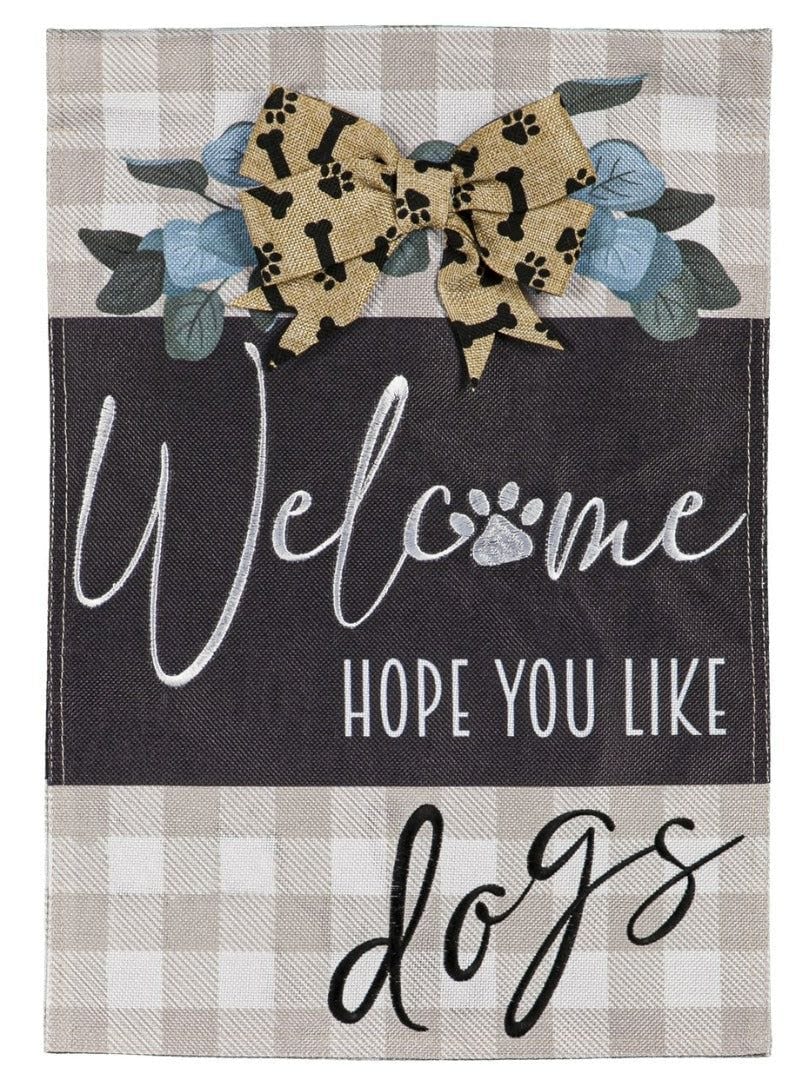 Dogs and Checks Garden Flag 2 Sided Burlap Hope You Love Dogs