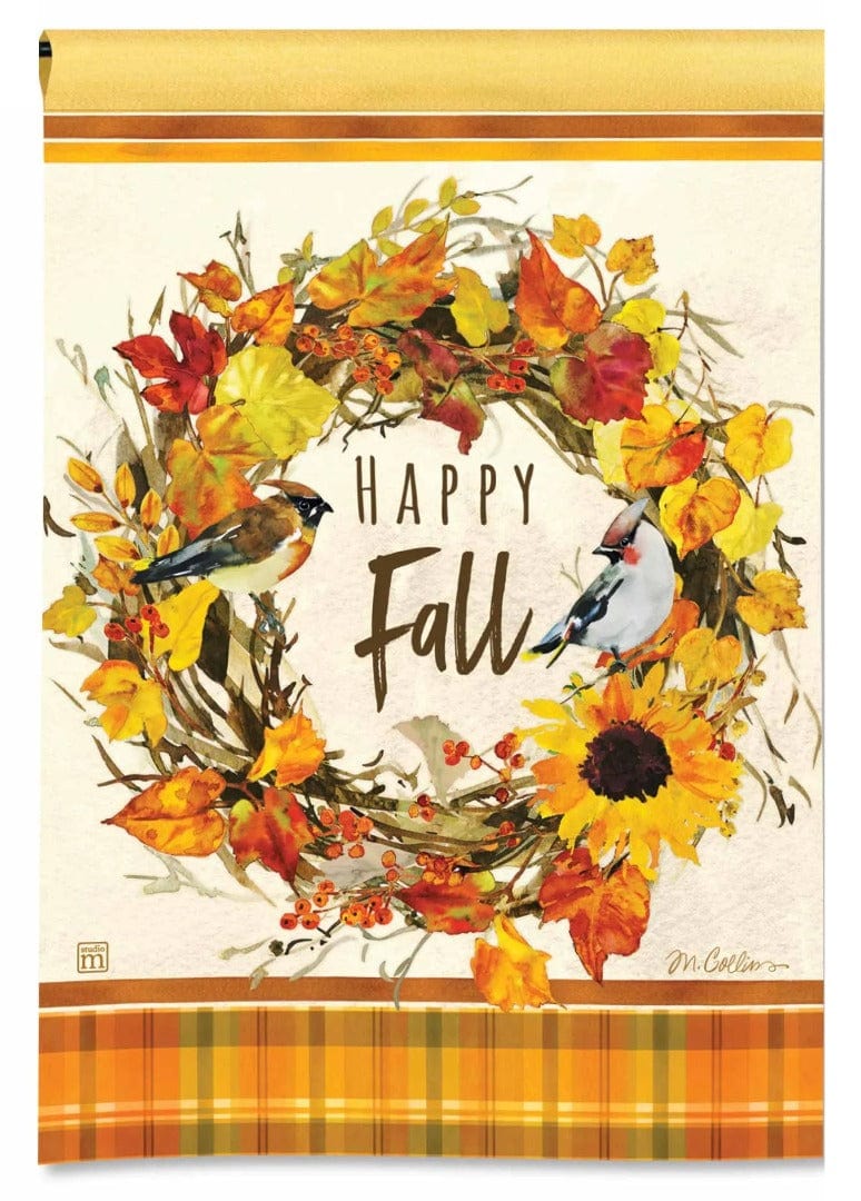 Happy Fall Wreath Garden Flag Autumn