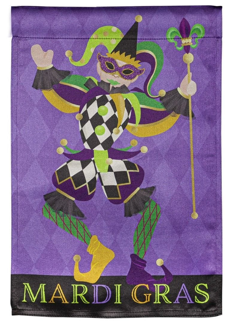 Jester Mardi Gras Garden Flag 2 Sided