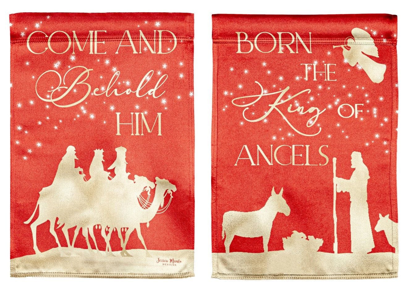 Red and Gold Christmas Night Garden Flag 2 Sided Lustre Religious