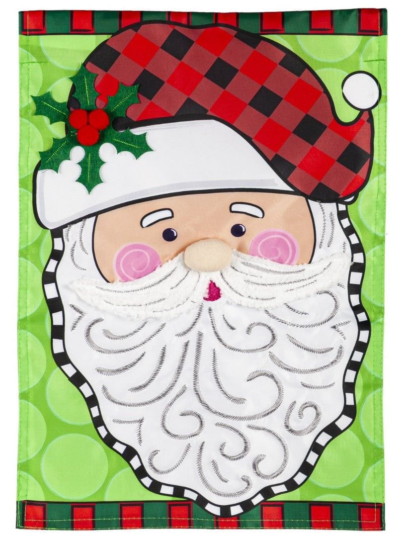 Santa Claus With Holly Christmas Garden Flag 2 Sided Applique