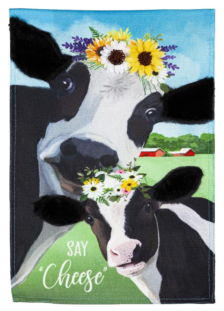 Say Cheese Cows Garden Flag 2 Sided Burlap